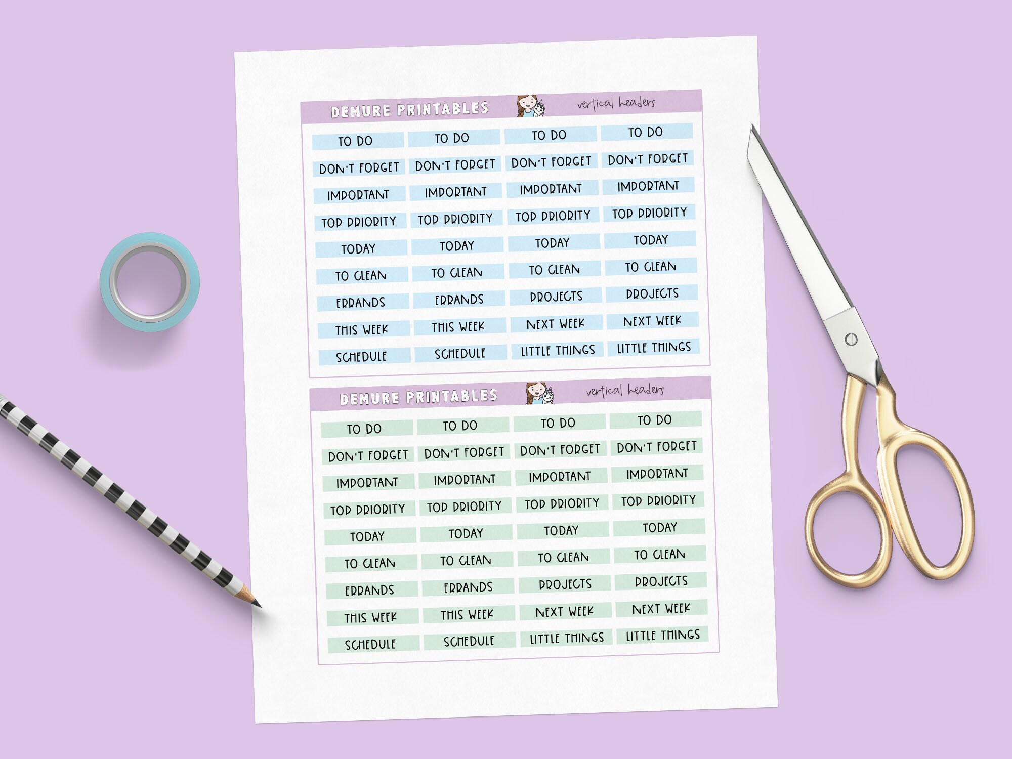Pastel Headers PRINTABLE Planner Stickers for Vertical Planners ...