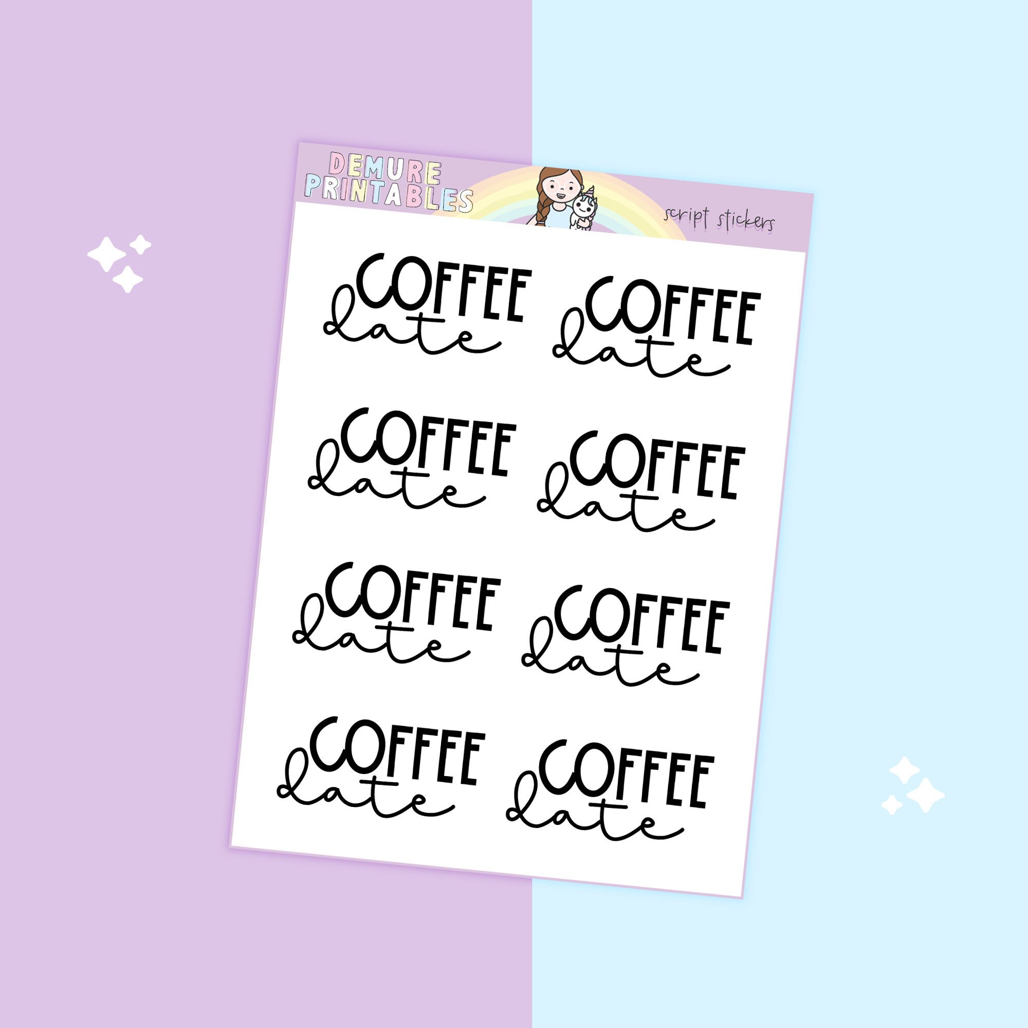 Coffee Date Printable Planner Script Stickers for Vertical Planners ...