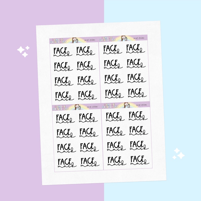 Face Mask PRINTABLE Script Planner Stickers - Etsy