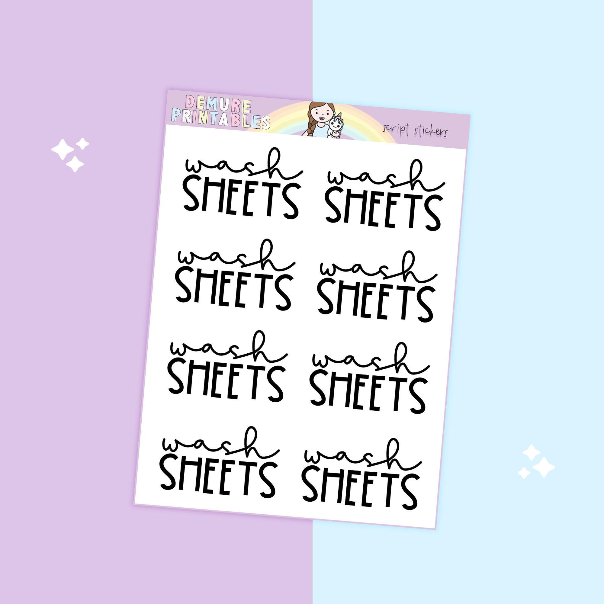 Wash Sheets PRINTABLE Script Planner Stickers, Laundry Day, Chores ...