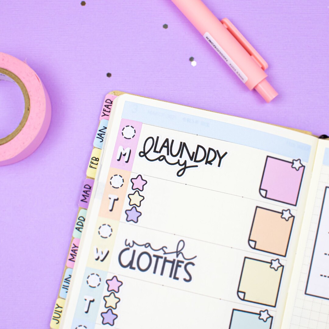 Laundry Day PRINTABLE Script Planner Stickers, Chores Stickers ...