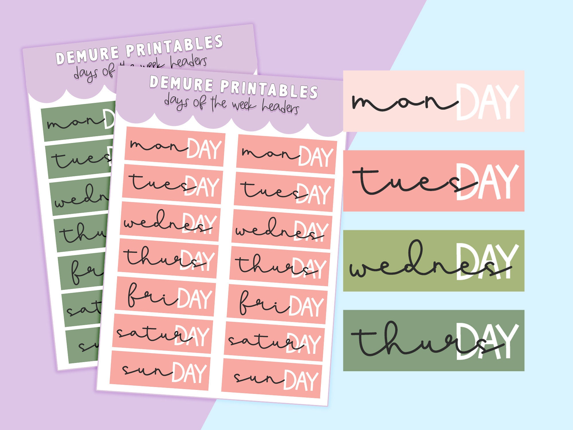 Weekday Header Printable Planner Stickers for Classic Happy - Etsy