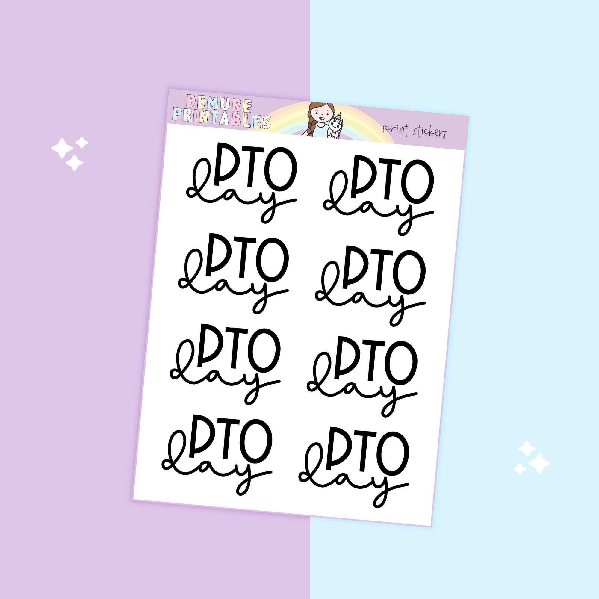 PTO Day PRINTABLE Script Planner Stickers, Functional Work Sticker ...
