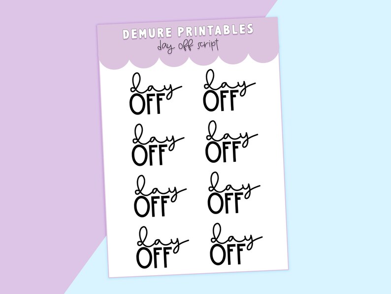 Day off Printable Planner Script Stickers for Vertical - Etsy