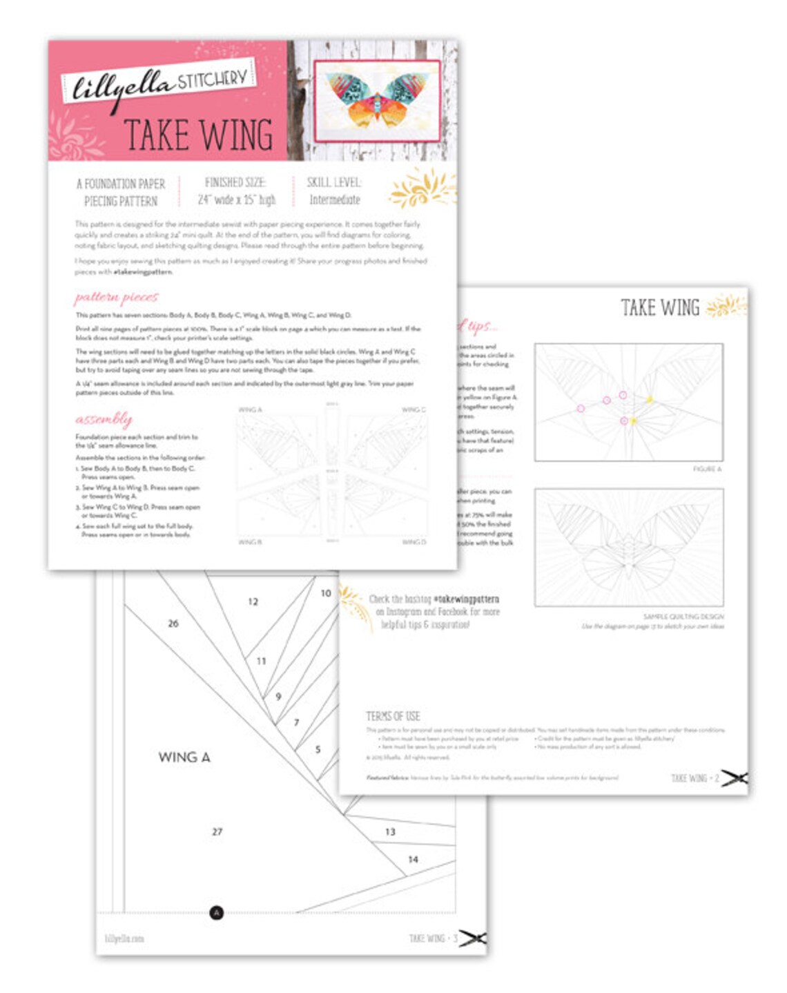 Take Wing Paper Piecing Pattern PDF Format - Etsy