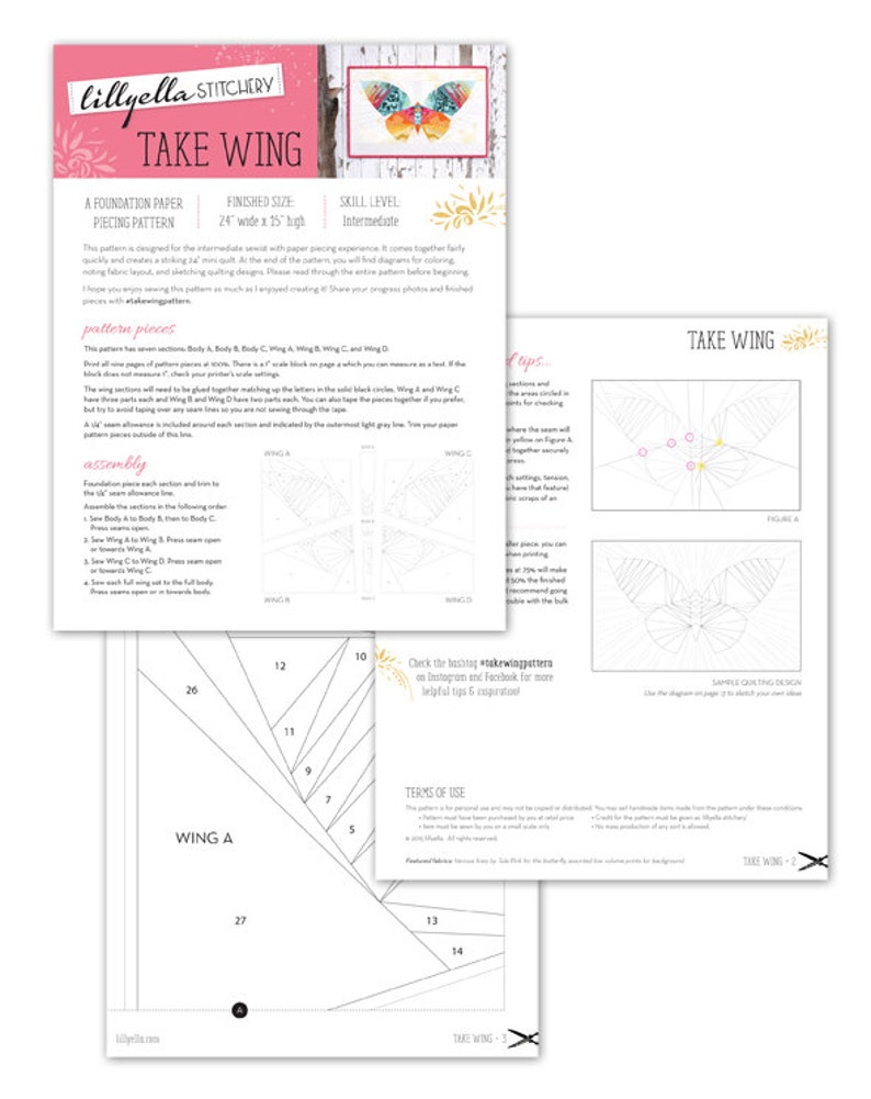 Take Wing Paper Piecing Pattern - PDF Format - Etsy UK