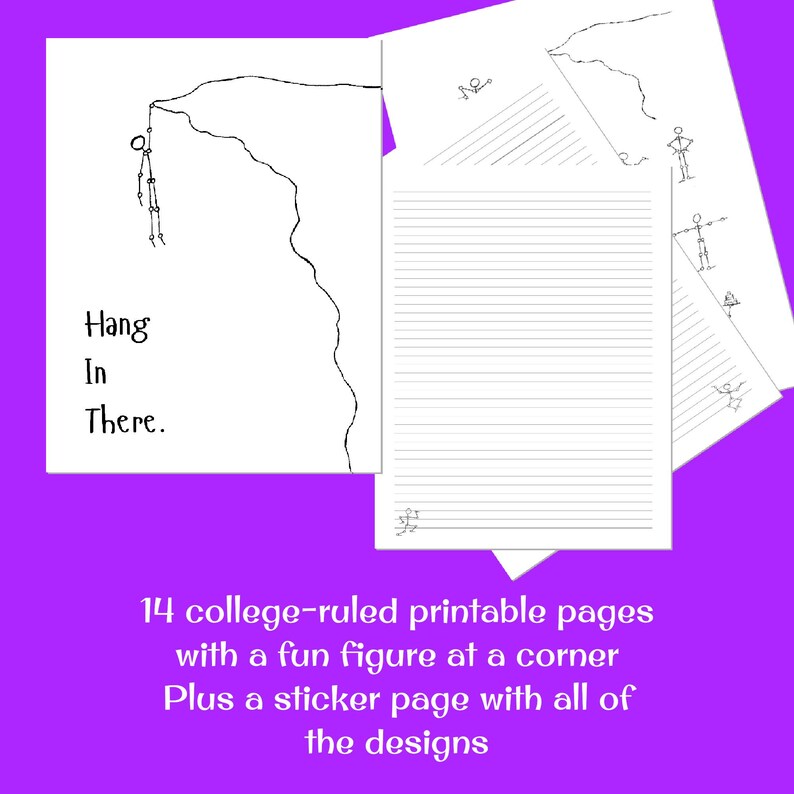 Hang in There: 14 Printable College-ruled Journal Pages + Stickers - Etsy