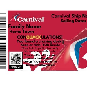 Customized Cruising Duck Tags: Carnival Cruise Line Red Sailing Card - Etsy
