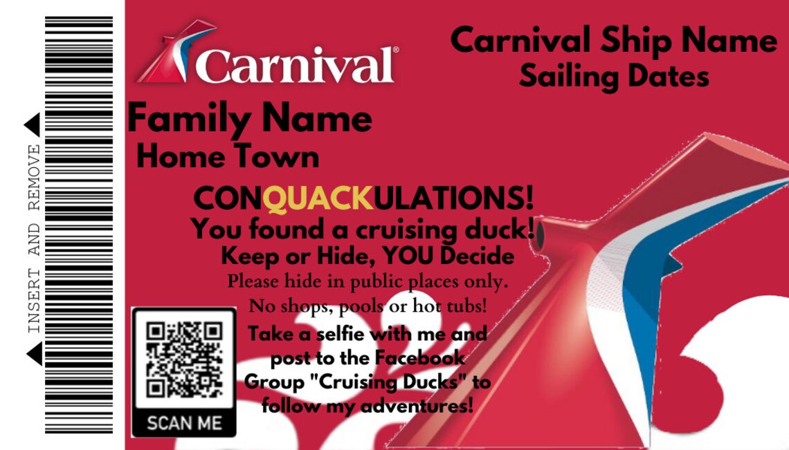 Customized Cruising Duck Tags: Carnival Cruise Line Red - Etsy