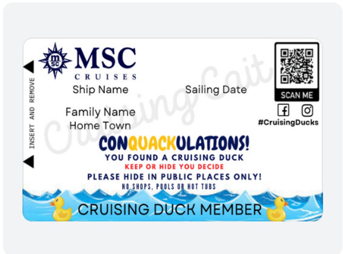 Customized Cruising Duck Tags: MSC Sailing Card Cruising Duck - Etsy UK
