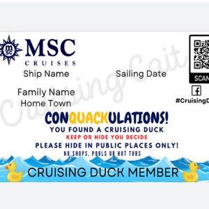 Customized Cruising Duck Tags: MSC Sailing Card Cruising Duck Member - Etsy