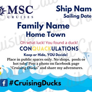 Set of Laminated Custom Cruising Duck Tags: MSC Tags *SHIPPED to You ...