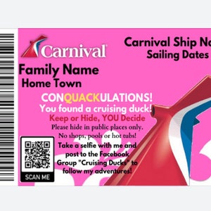 Customized Cruising Duck Tags: Carnival Cruise Line Pink Sailing Card ...