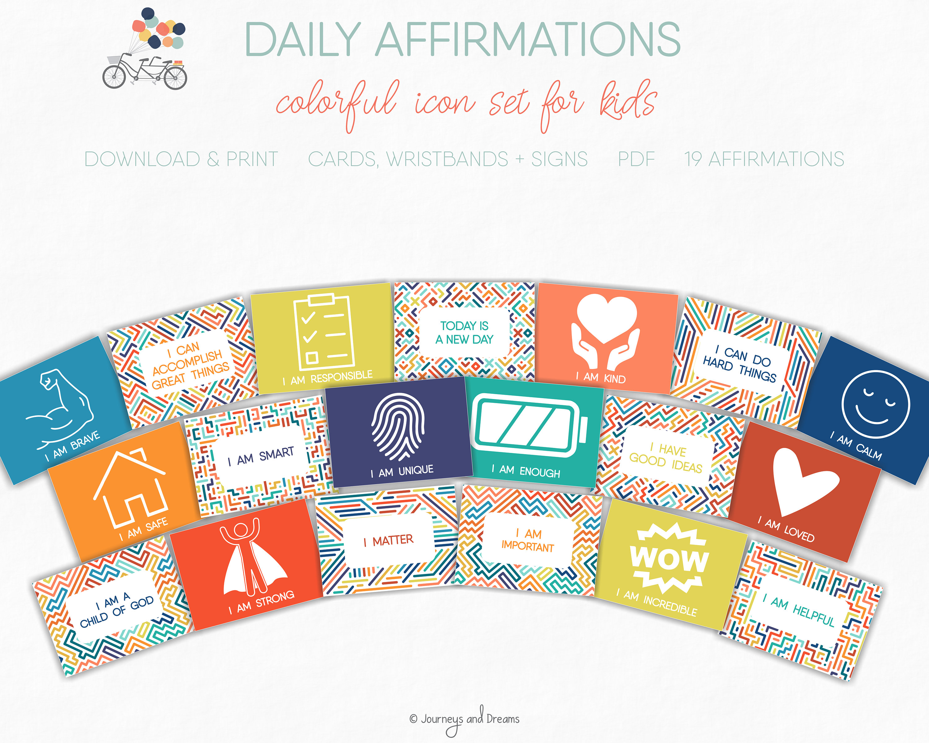 Daily Affirmations for Kids . Cards . Wristbands . Signs . 8.5 X 11 ...
