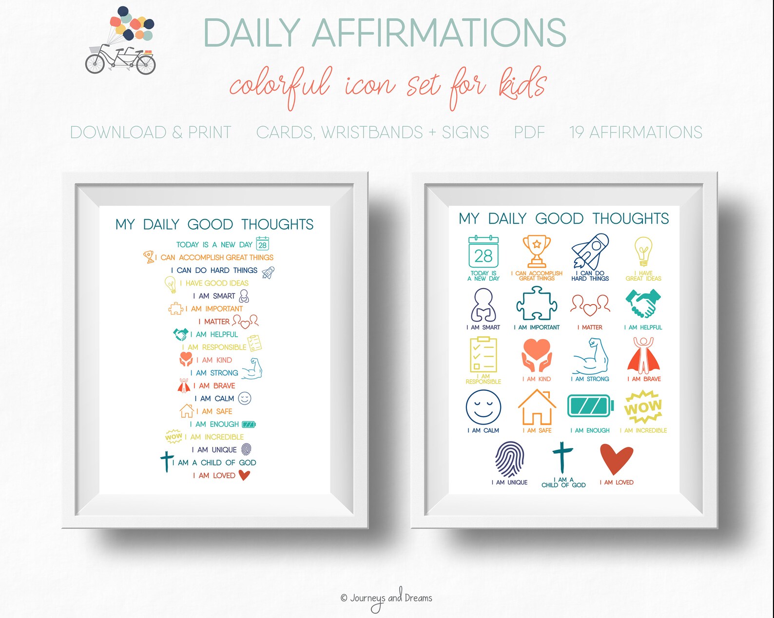 Daily Affirmations for Kids . Cards . Wristbands . Signs . 8.5 X 11 ...