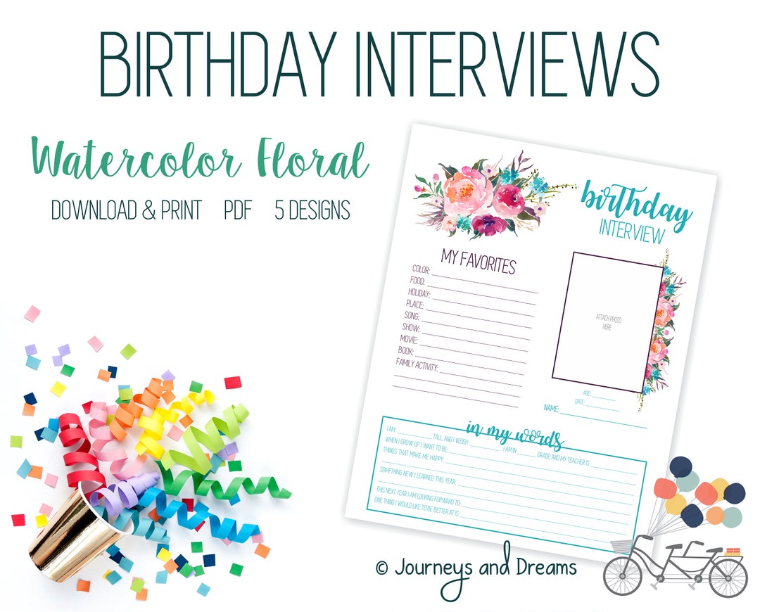 Birthday Interview . Birthday Memories . 8.5x11 . PRINTABLE. DIGITAL ...