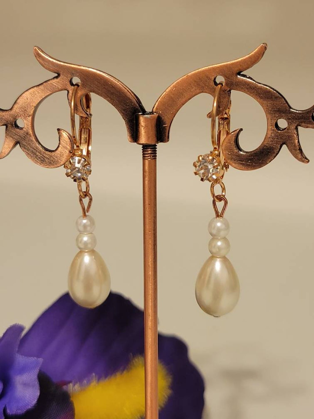 Rose Gold Leverback Pearl Earrings, Bridal Jewelry, Prom Jewelry - Etsy