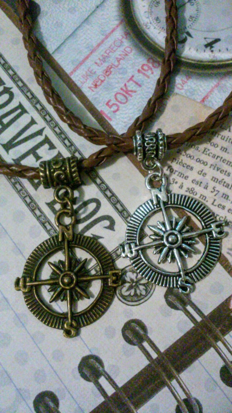 Men's Compass Pendant Choker, Compass Charm Leather Necklace, Fathers ...