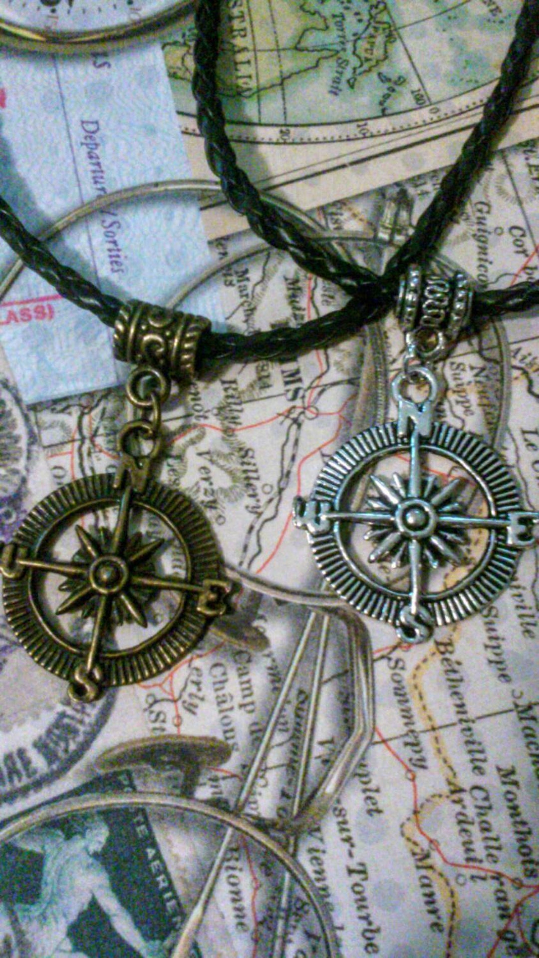 Men's Compass Pendant Choker, Compass Charm Leather Necklace, Fathers ...