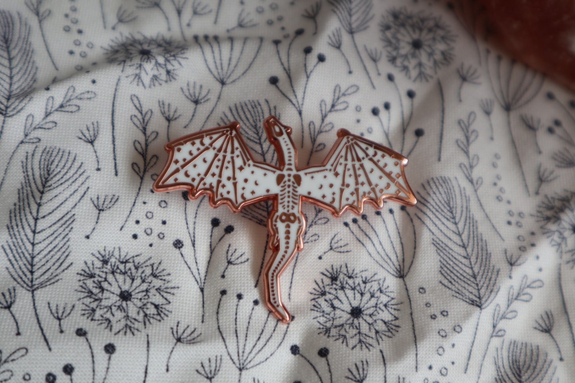 Glow in the Dark Rose Gold Dragon Skeleton Enamel Pin 1.75 - Etsy