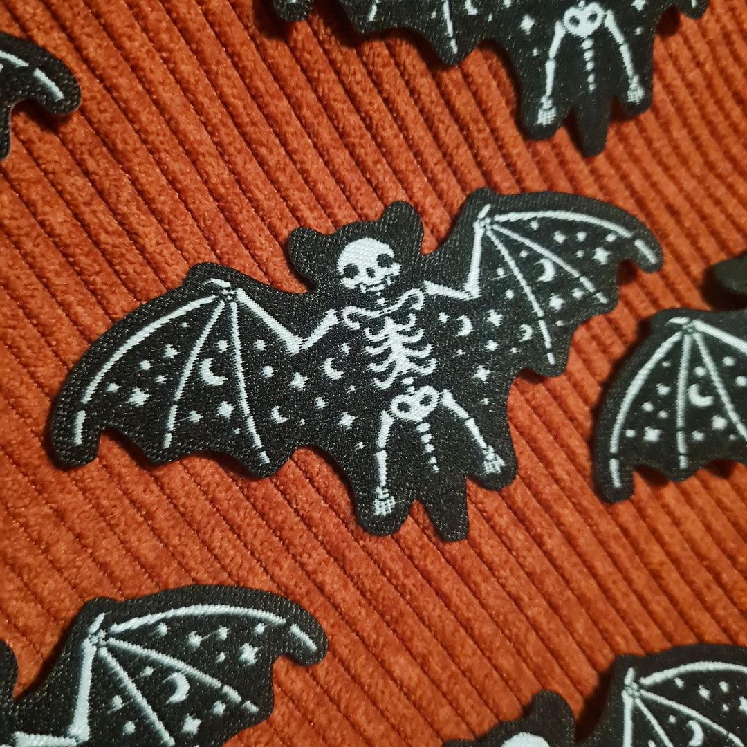 3 Inch Glow in the Dark Skeleton Bat Woven Patch | Patch | Bat Patch ...