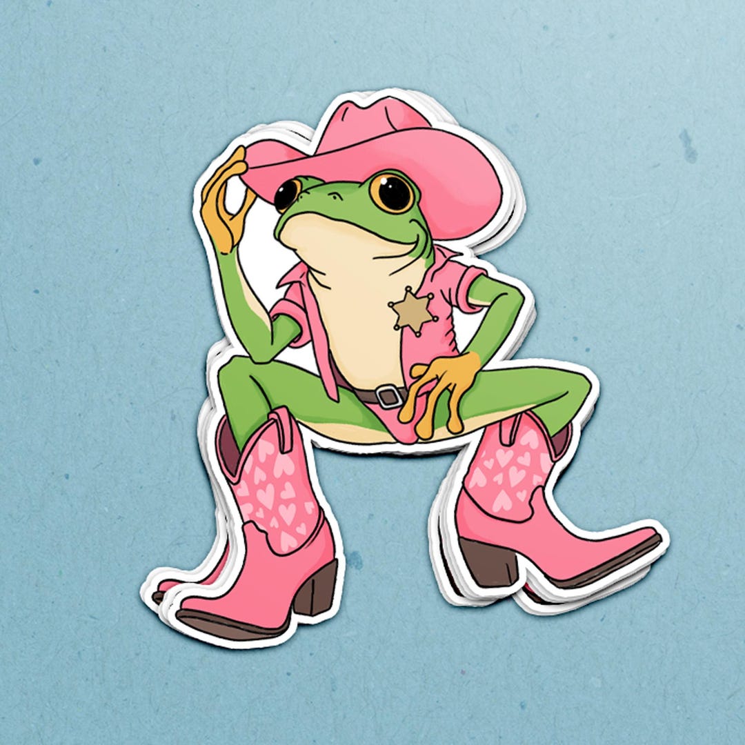 Pink Cowboy Frog Sticker | Die Cut Sticker | Cute Gloss Stickers - Etsy