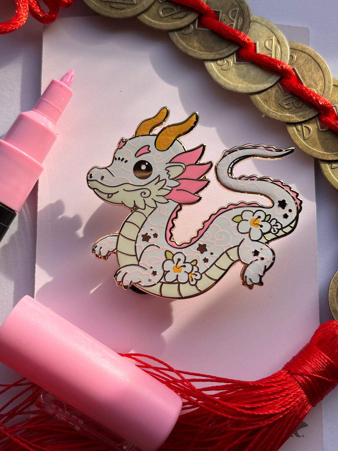 White Chinese Dragon Hard Enamel Pins Dragon Hard Enamel Pins - Etsy