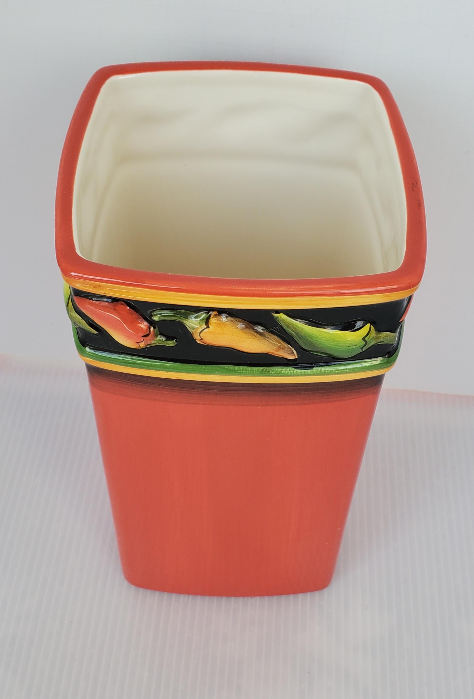 Clay Art JALAPENO Hand Painted Utensil Holder Vase Stonelite Chili ...