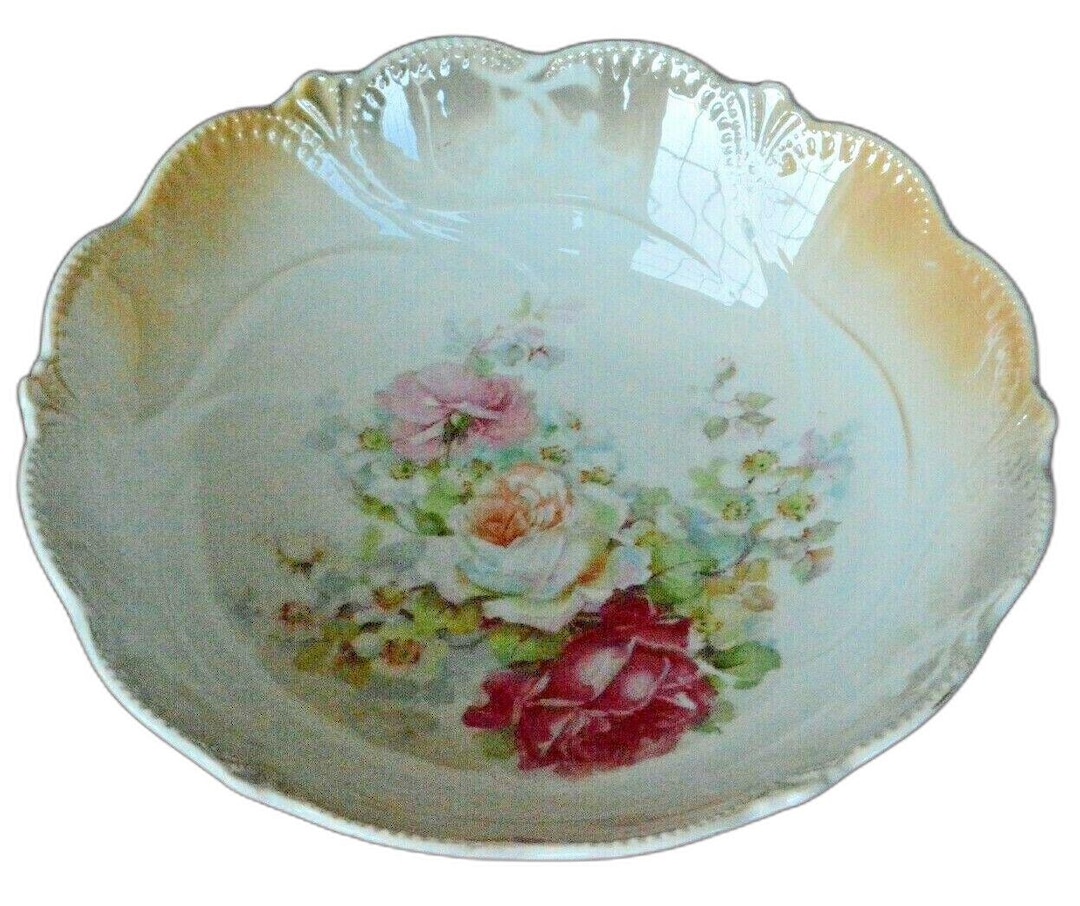 Antique Germany 1900's Cabbage Roses Handpainted Decorative Bowl Dish ...