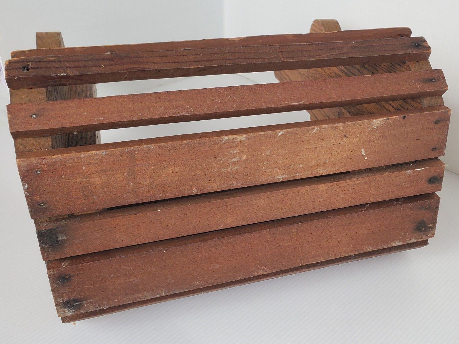 VTG Wood Basket Teddy Bear Book Holder Slat Storage Caddy Organizer ...