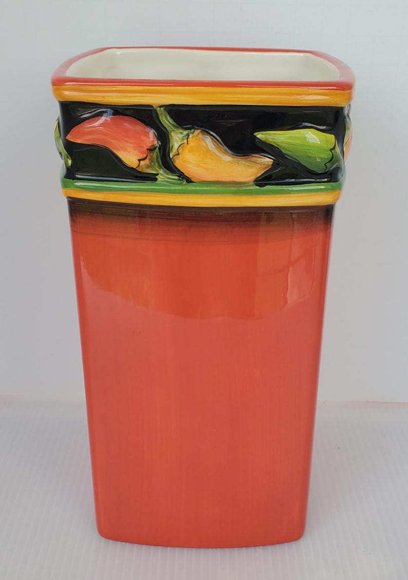 Clay Art JALAPENO Hand Painted Utensil Holder Vase Stonelite Chili ...