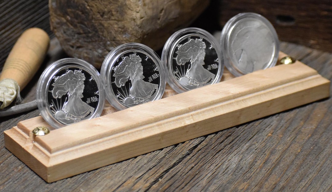 Birds Eye Maple Hardwood Self Standing Coin Display With Brass Dimpled ...