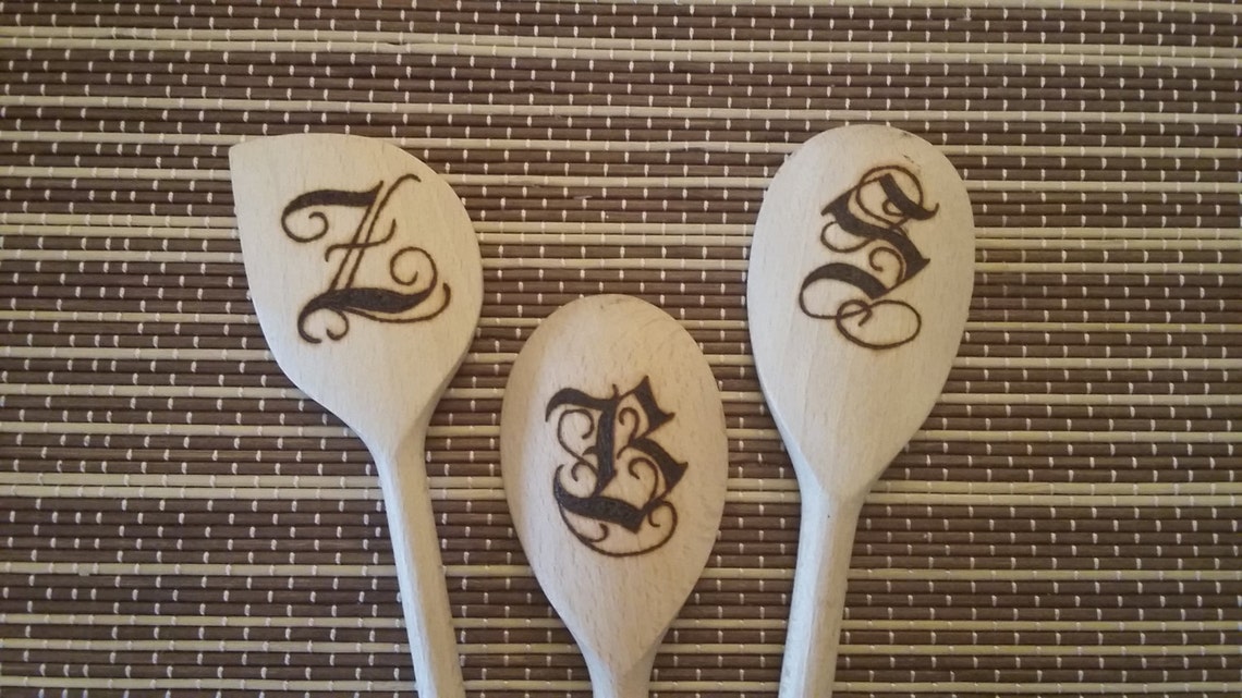 Hand engraved personalized wooden spoon with letters | Etsy