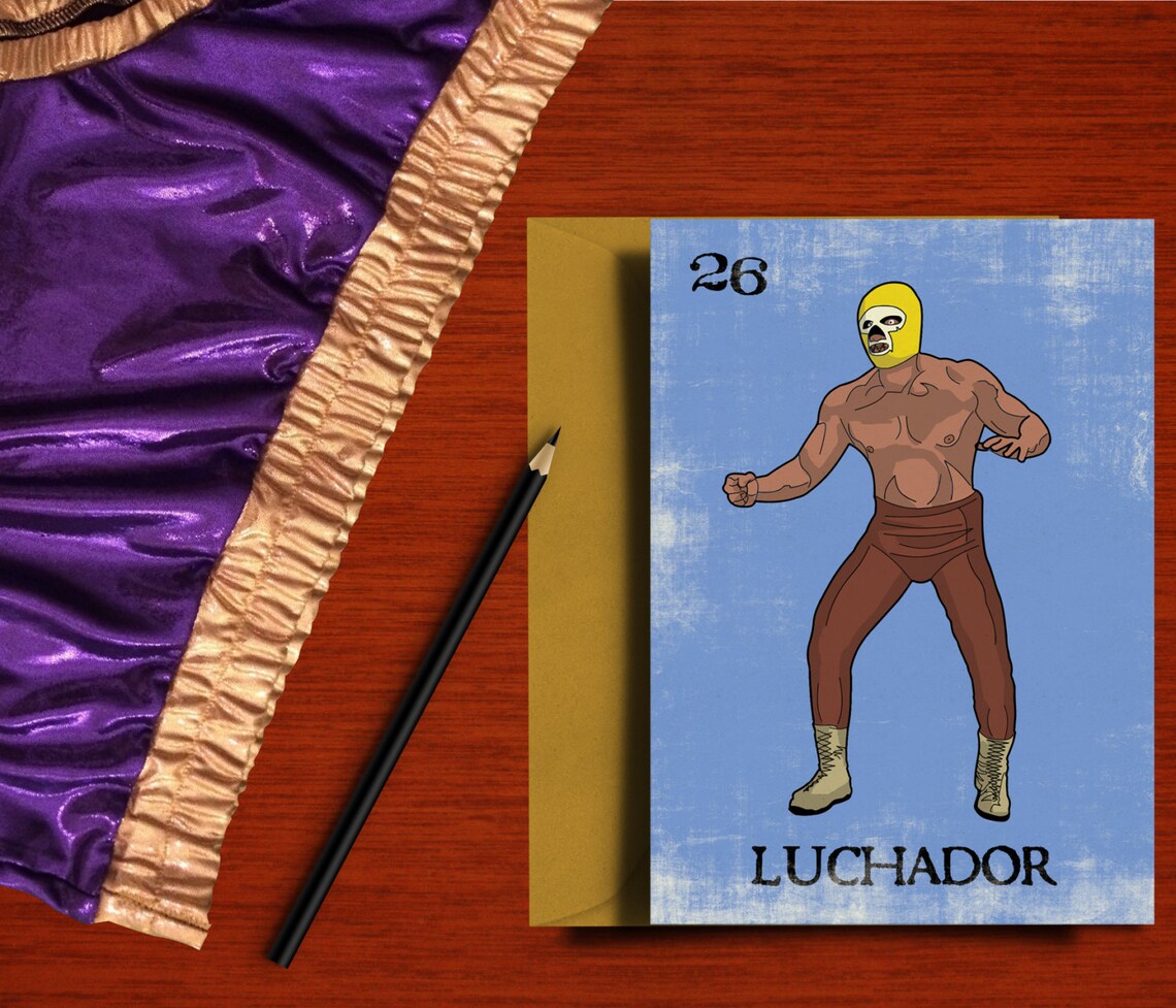 Luchador Loteria Greeting Card 5x7 Blank Cardhandmade - Etsy