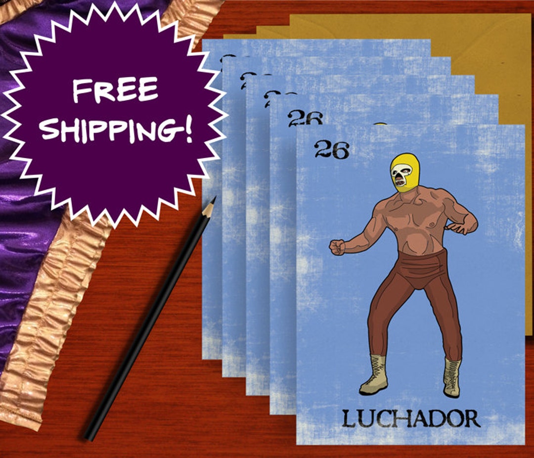 Luchador set of 5 Loteria Greeting Cards FREE SHIPPING 5x7 Blank Card ...