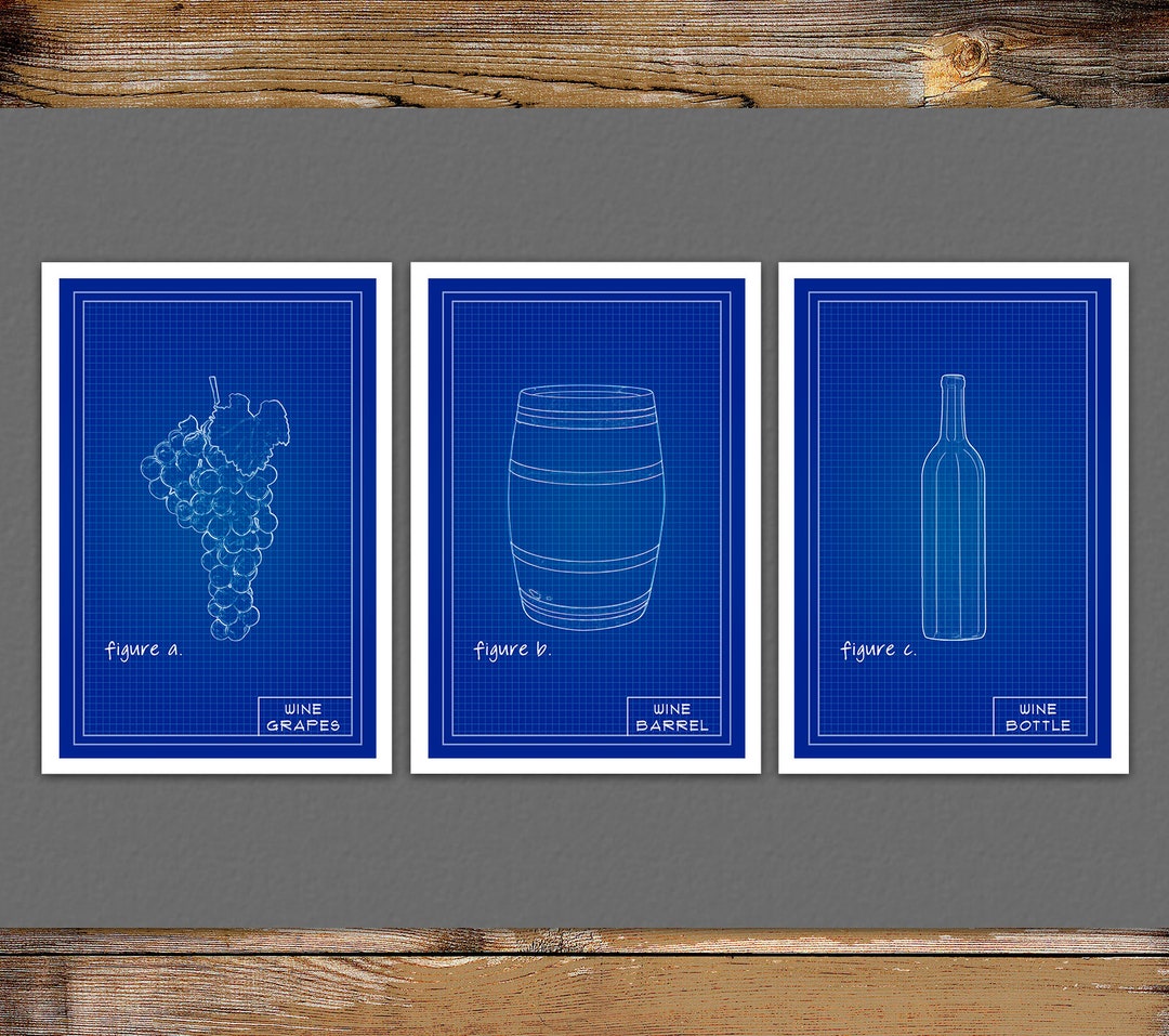 Wine Blueprint 13x19 Art Print Set 3,FREE DOMESTIC Shipping,home Decor ...