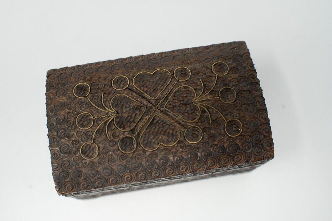 Vintage Small Polish Trinket Box Wood Carved Metal Inlay - Etsy