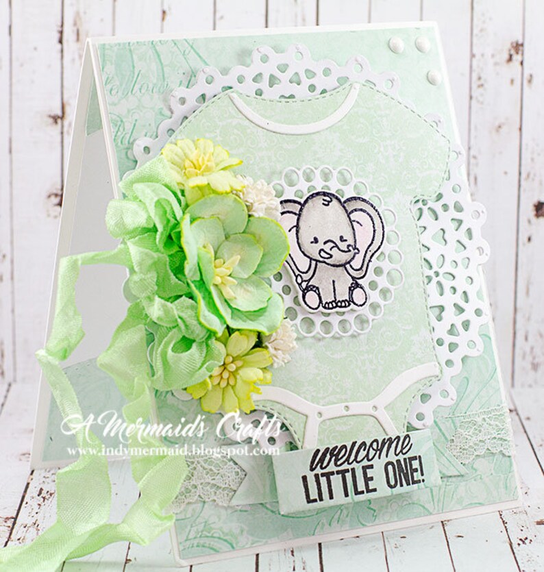 Welcome Little One Green Elephant Onsie New Baby Greeting Card - Etsy