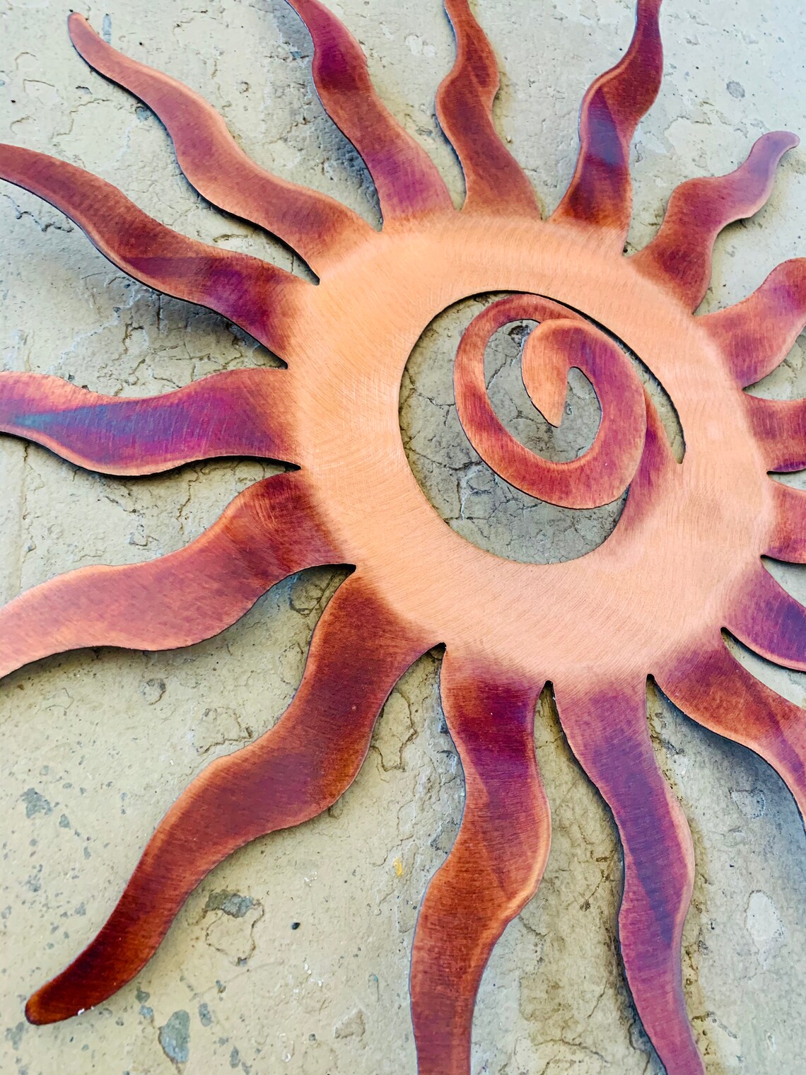 Sun Burst With Swirl, Metal 3-d Wall Art, Indoor and Outdoor, Copper ...