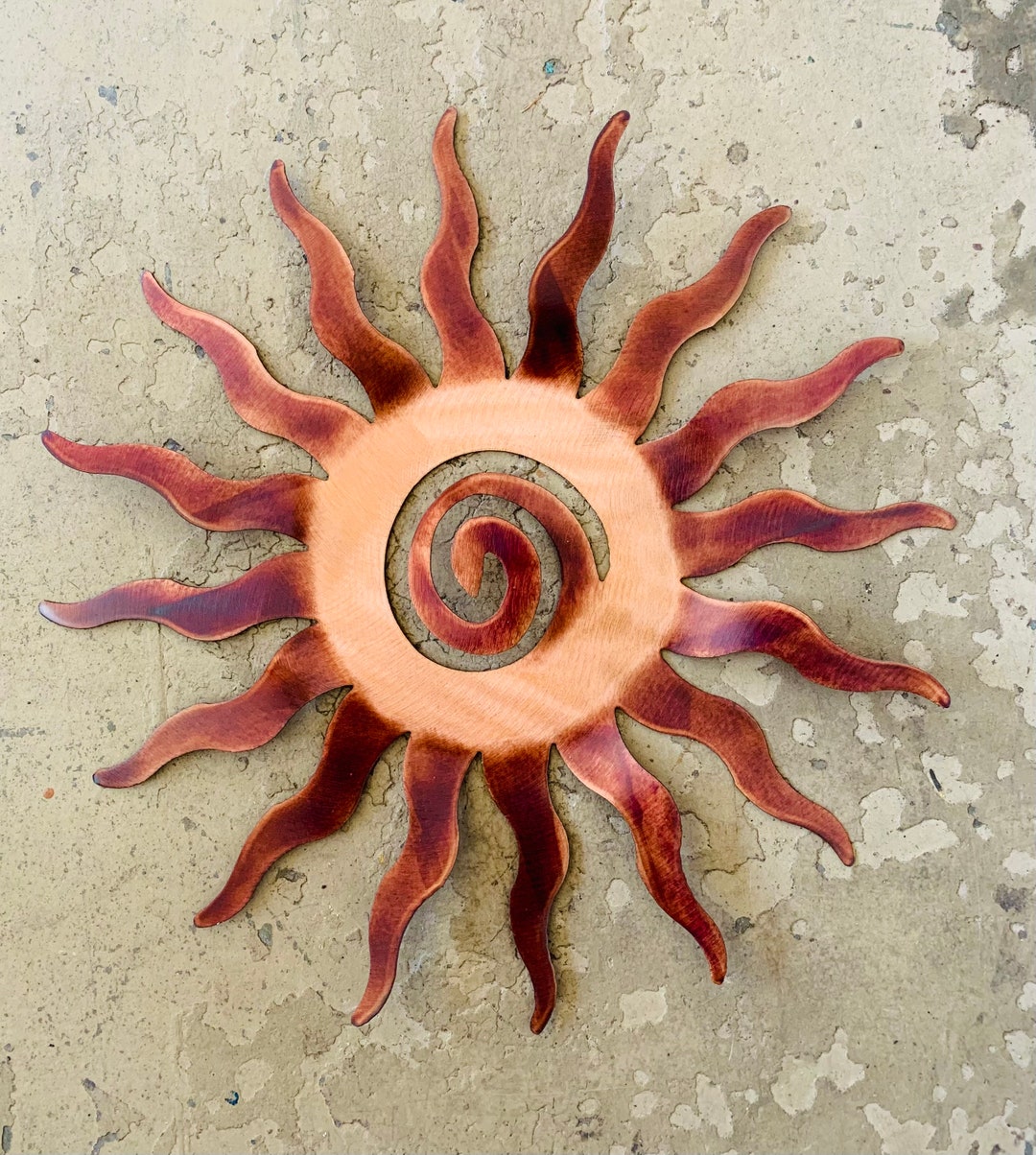 Sun Burst With Swirl, Metal 3-d Wall Art, Indoor and Outdoor, Copper ...