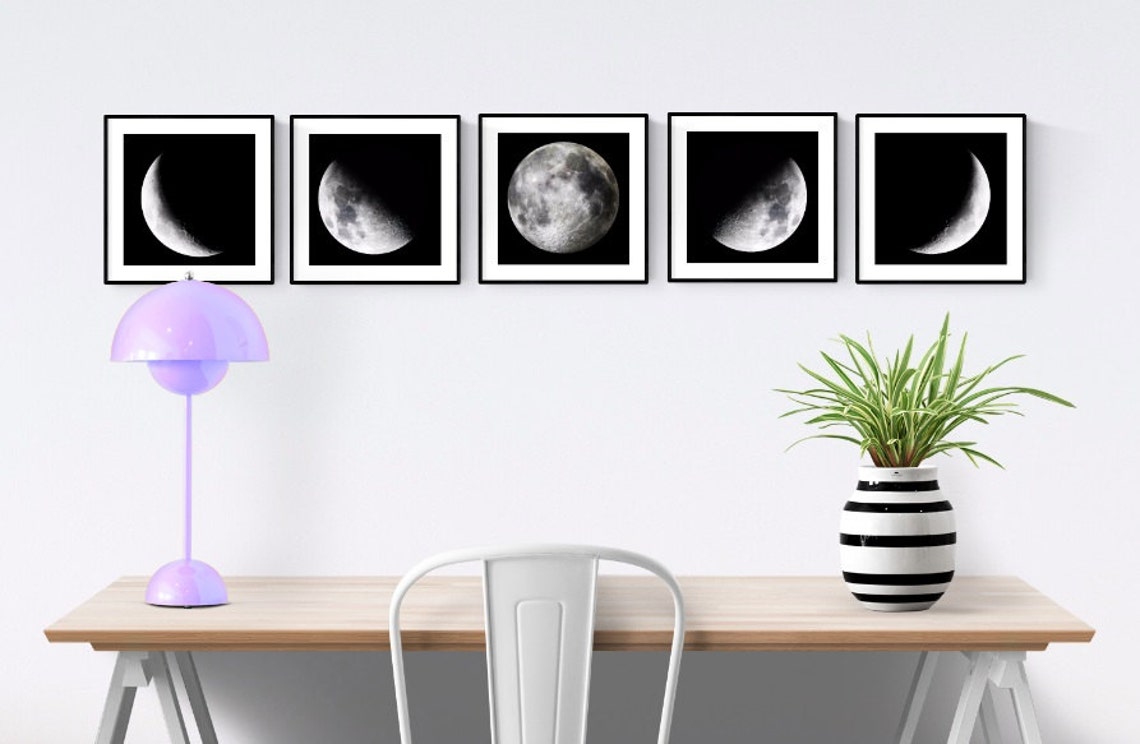 Phases of the Moon 5 Piece Set Moon Phases Wall Art - Etsy