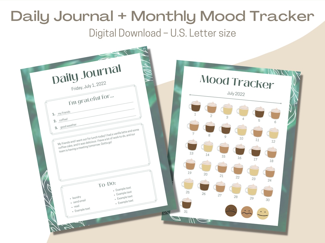 Daily Journal and Monthly Mood Tracker | Digital Template Download | US ...