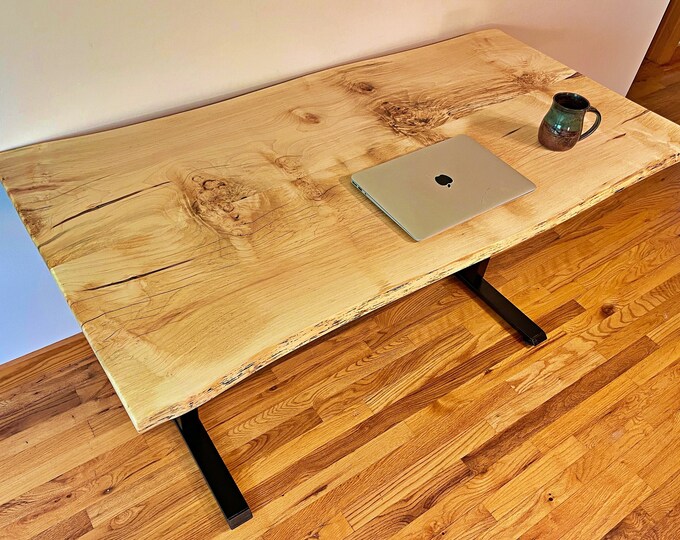 Live Edge Burled Maple Desk With Uplift Base - Etsy