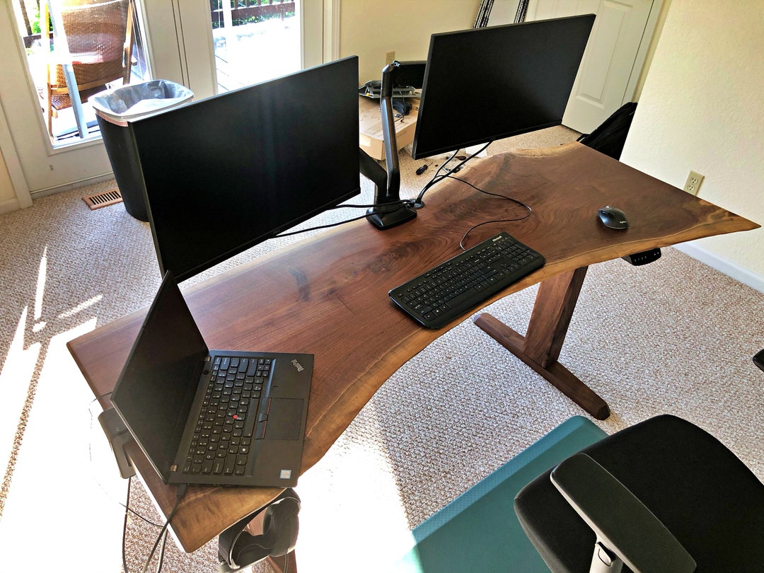 Custom Live Edge Walnut Electric Standing Desk, Custom Office Desk ...