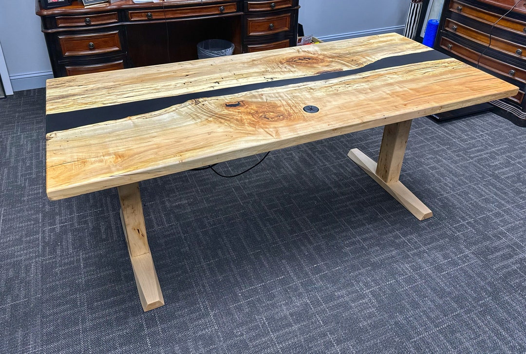 Custom Resin River Desk With Electric Standing Base, Custom Resin River ...
