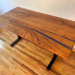 Custom Cherry Desk With Deep Blue Highlights and Electric Standing Base ...