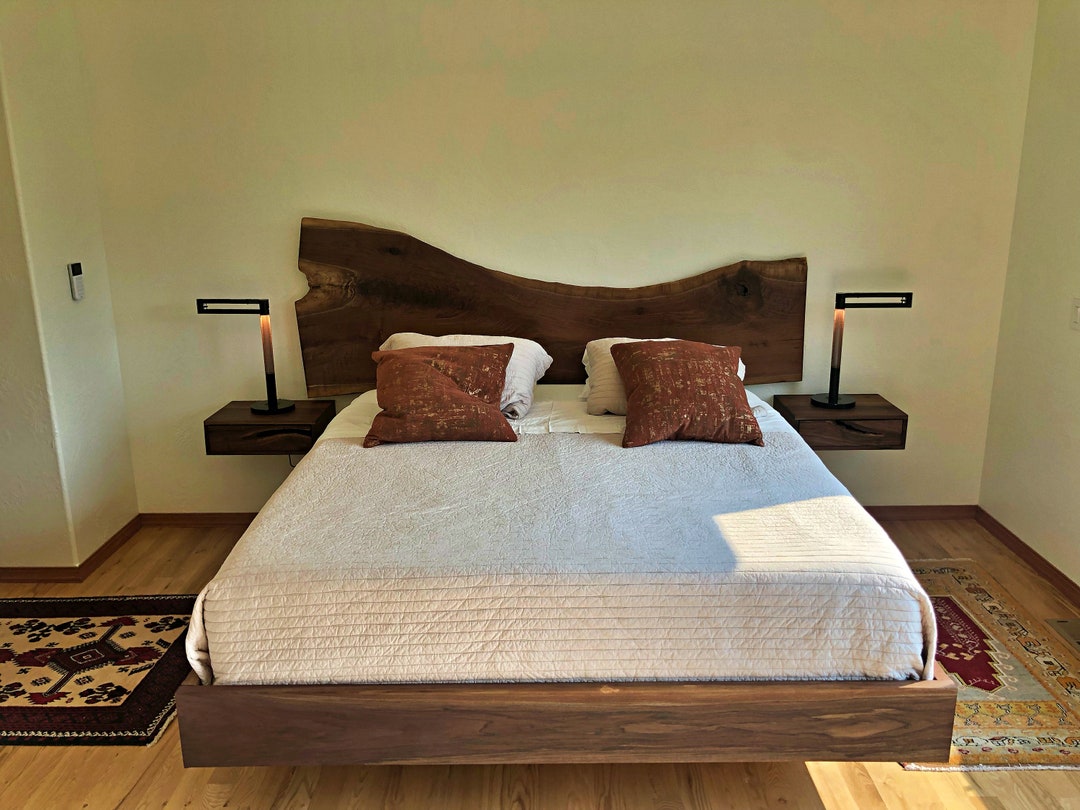 Custom Black Walnut Floating Bedframe With a Live Edge Headboard and ...