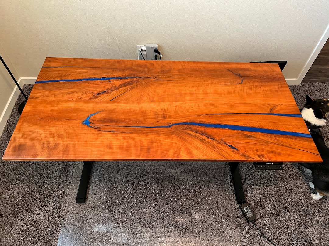 Custom Cherry Desk With Deep Blue Highlights and Electric Base - Etsy