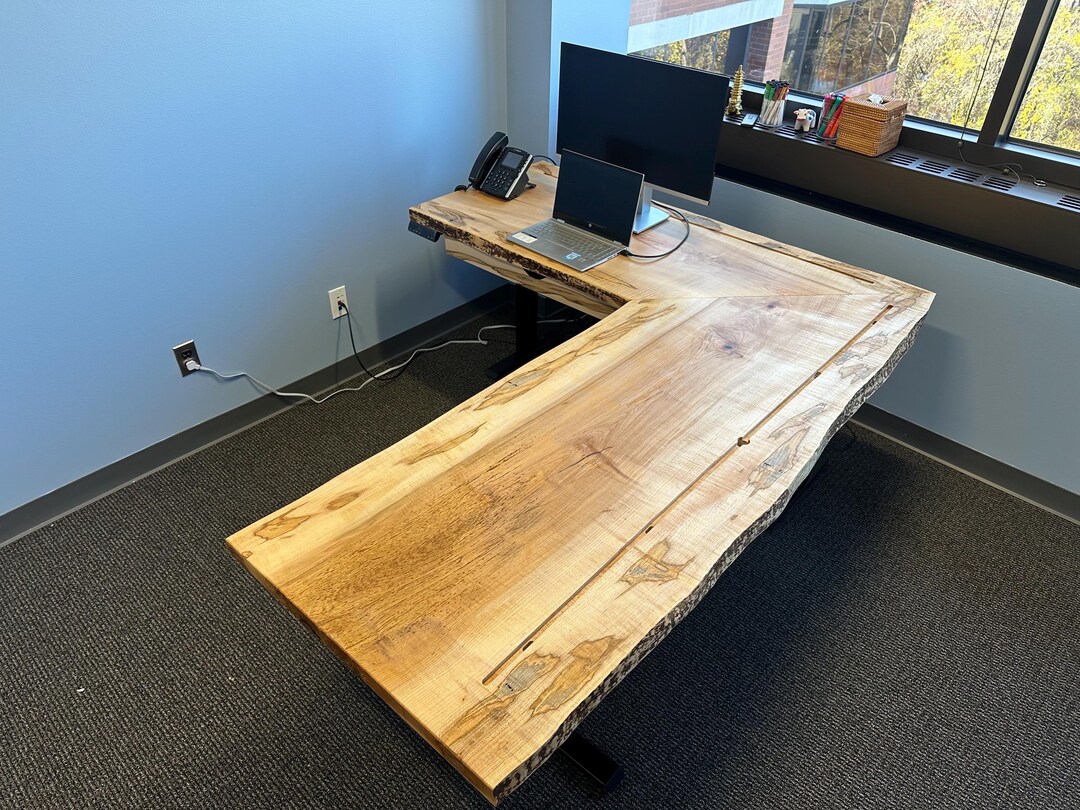 Custom Live Edge Ambrosia Maple Corner L Desk, Studio Desk, Recording ...