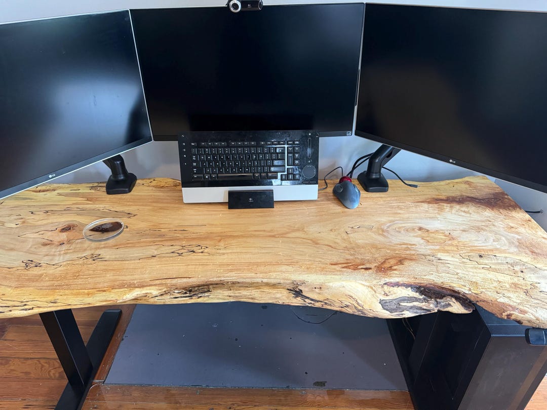 Custom Live Edge Spalted Maple Standing Desk, Solid Wood Slab Desk ...
